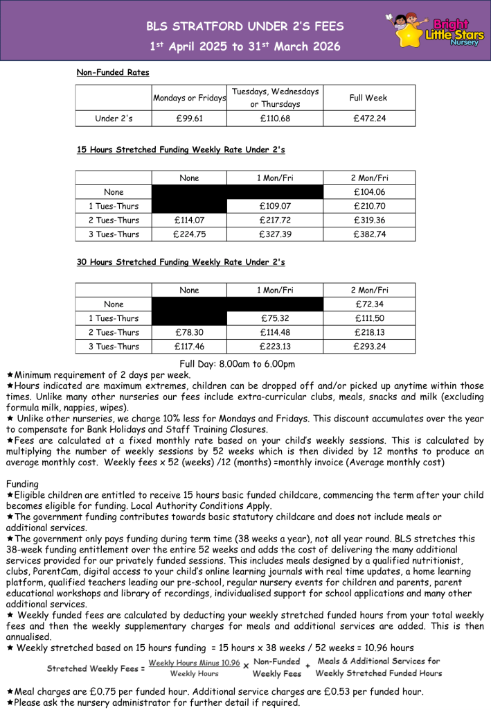 Bright Little Stars™ Stratford-Under-2s-Fees - Bright Little Stars™